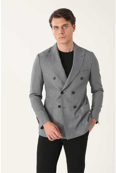 Uki Gri Comfort Fit 6 Drop Kruvaze Ceket Uki Gri Comfort Fit 6 Drop Kruvaze Ceket