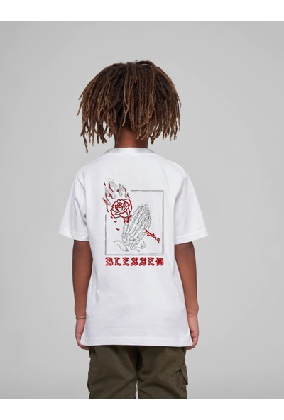 Afro Kids Çocuk Oversize Unisex Blessed Pamuklu Bisiklet Yaka T-Shirt