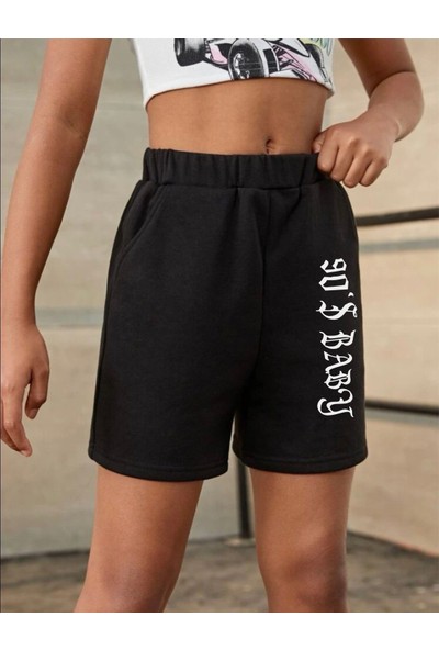 Afro Kids Kız Çocuk Siyah Oversize 90's Baby Baskılı Şort