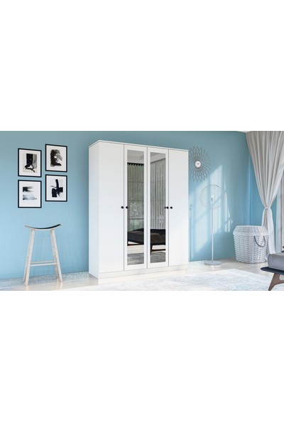 Metalia Gm 053 Hayal 4 Kapılı Aynalı Düğme Kulplu Gardırop