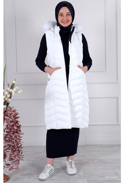 Womanıa Wavy Vest Yelek 18250 Kadife Beyaz Womanıa Wavy Vest Yelek 18250 Kadife Beyaz