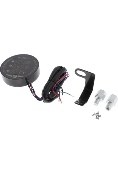 12V Motosiklet Akrilik Voltmetre Zaman Saat Sıcaklığı Siyah