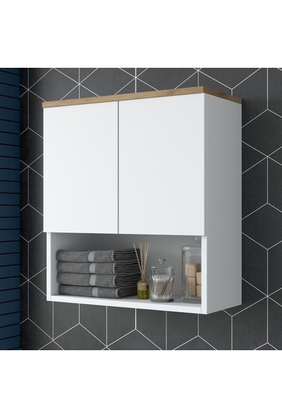 Rani Kapaklı Banyo Dolabı Makina Üstü Çok Amaçlı Raflı Dolap Beyaz - Sepet Ceviz Rani Kapaklı Banyo Dolabı Makina Üstü Çok Amaçlı Raflı Dolap Beyaz - Sepet Ceviz