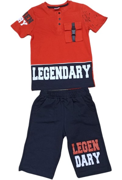 Erkek Çocuk Legendary Yazı Desenli Şortlu Takım