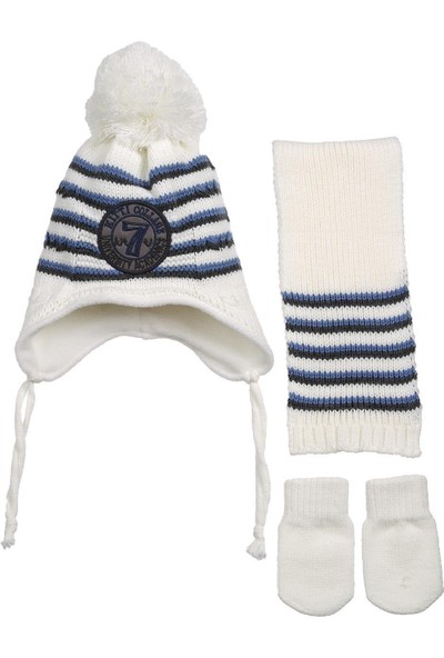 Perlotus Erkek Çocuk Atkı Bere Eldiven Takımı 0-18 Ay Krem