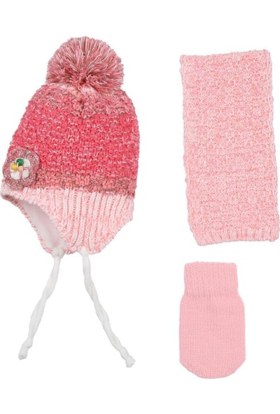 Perlotus Kız Çocuk Atkı Bere Eldiven Takımı 0-18 Ay Pembe 2