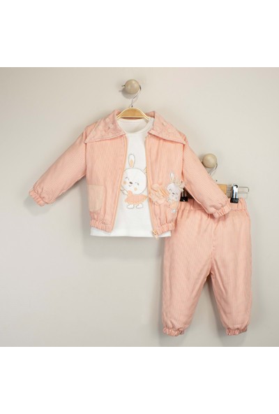 Kız Bebek 3lü Takım Tavşanlı Geniş Yakalı - Nono Baby - Bebek Alt & Üst Takım - Somon - 9-12 Ay Kız Bebek 3lü Takım Tavşanlı Geniş Yakalı - Nono Baby - Bebek Alt & Üst Takım - Somon - 9-12 Ay