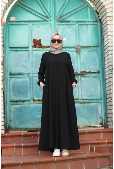 Neways Krep Ön Pileli Elbise Siyah Neways 6482 Neways Krep Ön Pileli Elbise Siyah Neways 6482