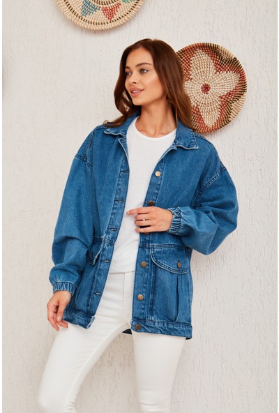 Minharir Balon Kol Oversıze Kot Ceket Lacivert
