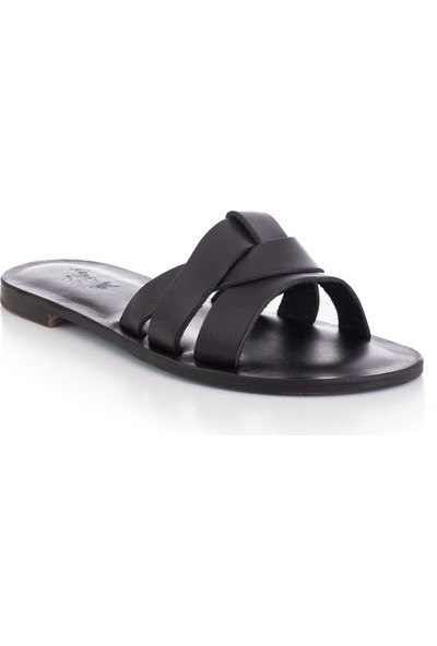 Hakiki Deri Siyah Kadın Sandalet -2116