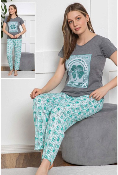 Eminna Kadın Desenli Kısa Kol Pijama Takımı