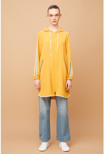 Micca Beyaz Garnili Ara Boy Spor Kap Tunik-Hardal