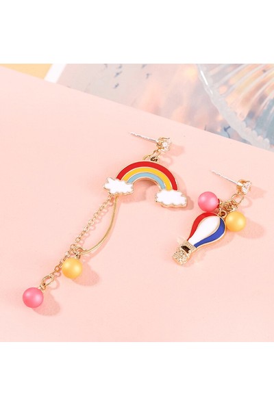 Özel Tasarım Sallantılı Balon ve Gökkuşağı Figürlü Küpe