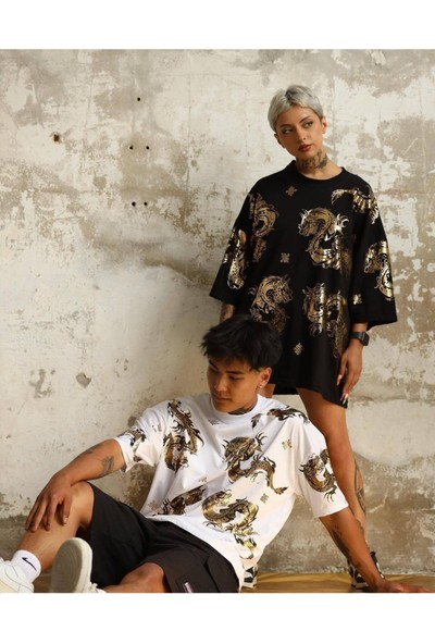 Unisex Ejder Desenli T-Shırt