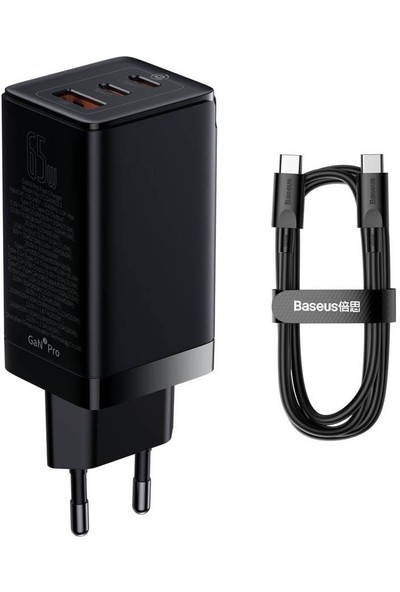 Baseus Gan3 Pro 65W Hızlı Telefon Tablet Macbook Pro Şarj Aleti + Type C Şarj Kablosu 1m Baseus Gan3 Pro 65W Hızlı Telefon Tablet Macbook Pro Şarj Aleti + Type C Şarj Kablosu 1m