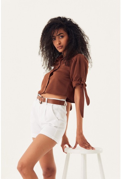Kolu Bağlamalı Crop Gömlek