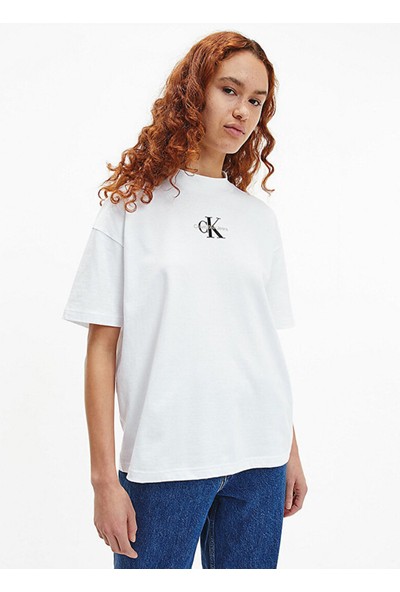 Calvin Klein Dik Yaka Beyaz Kadın T-Shirt J20J2179030K4 Beyaz T-Shirt