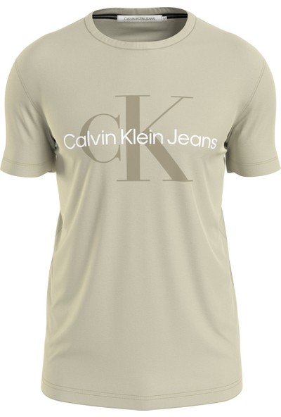 Calvin Klein Bisiklet Yaka Düz Haki Erkek T-Shirt J30J320806-RB8_SEASONAL Monogram Te