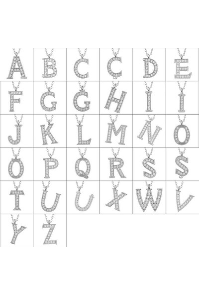 Gümüş Rodyum N Harfi Kadın Kolye