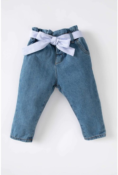 DeFacto Kız Bebek Çiçekli Regular Fit Jean Pantolon Y3721A222AU