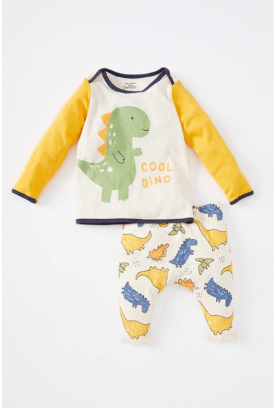 DeFacto Erkek Bebek Regular Fit Baskılı Ribana Uzun Kollu Tişört Alt Takım Y6235A222AU