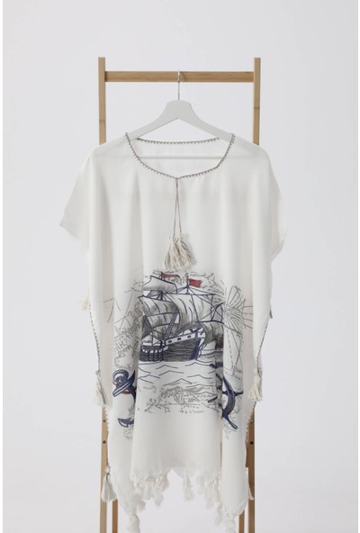 Favora Çapa Desenli Pareo Kadın Plaj Elbisesi - Gri Favora Çapa Desenli Pareo Kadın Plaj Elbisesi - Gri