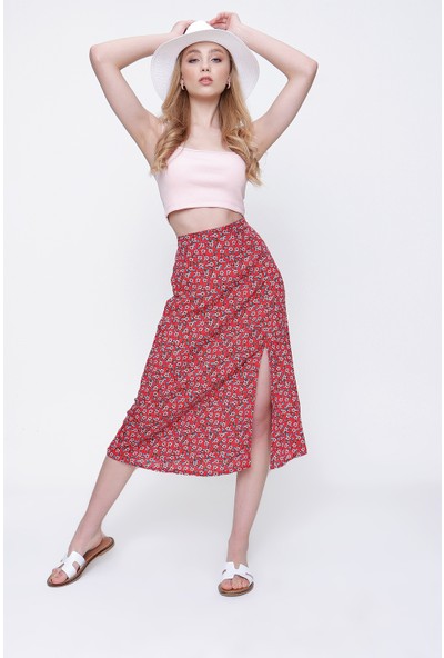 Tena Moda Kadın Desen-4 Ön Yırtmaçlı Etek