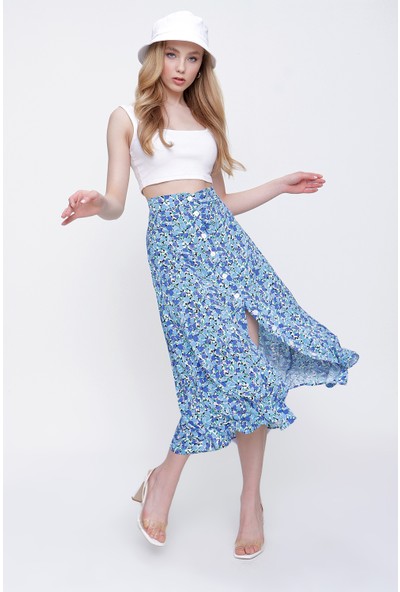 Tena Moda Kadın Desen-2 Ön Düğmeli Arka Lastikli Etek