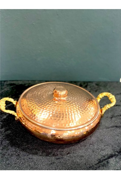 As El Sanatları Bakır Sadrazam Tencere 2 No 23 cm El Dövmesi Kapaklı Özel Üretim