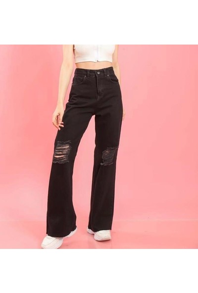 Bi Cooll Siyah Kadın Yüksek Bel Lazer Yırtıklı Jean Pantolon1 Bi Cooll Siyah Kadın Yüksek Bel Lazer Yırtıklı Jean Pantolon1