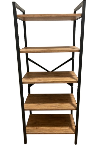 Tedarikcenter Dekoratif 5 Raflı Metal Ayaklı Kitaplık Çok Amaçlı Raf