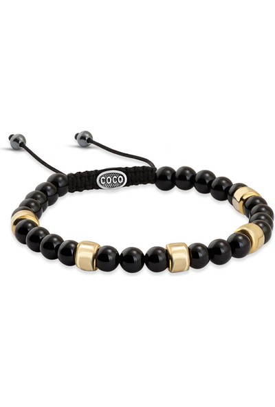 Coco Unisex Doğal Parlak Oniks Taşlı Gold Bileklik