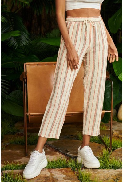 Orfeo Negro Çizgili Pantolon-Bej