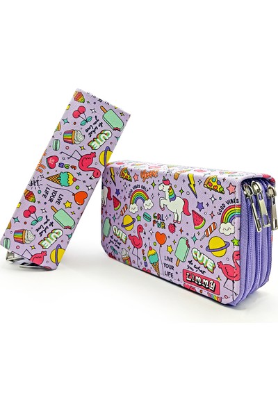 Limmy Unicorn Flamingo Kawai Organizer Üç Bölmeli Kalemlik - Mor Limmy Unicorn Flamingo Kawai Organizer Üç Bölmeli Kalemlik - Mor