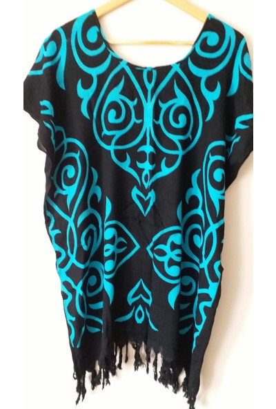 Elma Siyah & Mavi Otantik Etnik Pamuklu Pareo