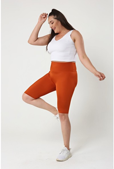 Mdz Collectıon Büyük Beden Kalın Kemerli Disko Parlak Turuncu Şort Tayt