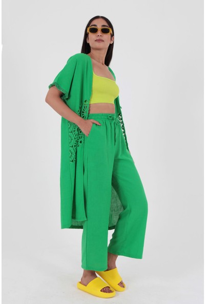 Coral Dantelli Kimonolu Takım Yeşil