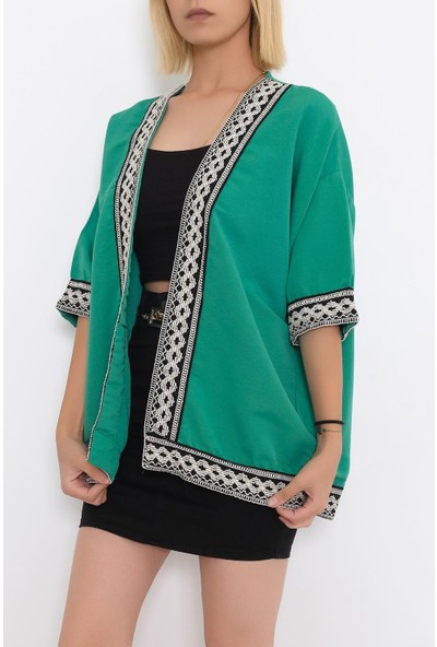 Bigwos Keten Şeritli Kimono Yeşil - 3499.105. Bigwos Keten Şeritli Kimono Yeşil - 3499.105.