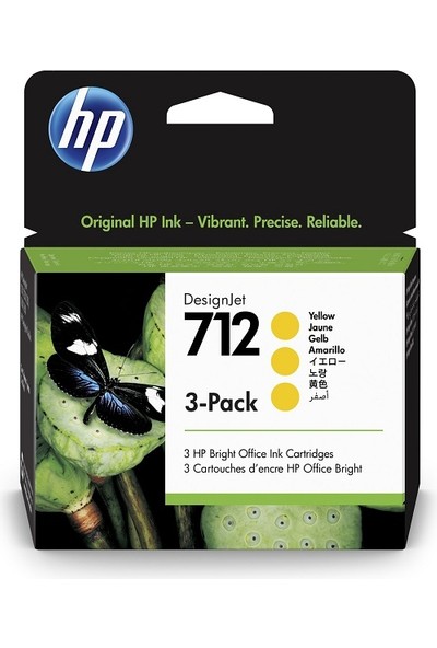 Hp 3ED79A (712) Sarı 29ML 3 Packs Geniş Format Murekkep Kartuşu Hp 3ED79A (712) Sarı 29ML 3 Packs Geniş Format Murekkep Kartuşu