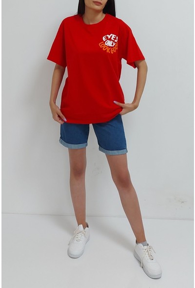 Sue Ön Arka Baskılı Tişört Kırmızı Sue Ön Arka Baskılı Tişört Kırmızı