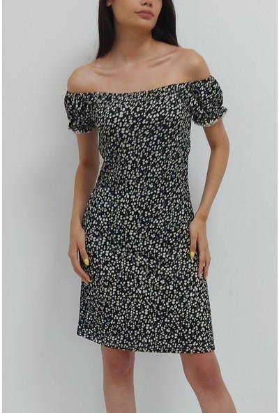 Madonna Yaka Elbise Siyahçiçekli