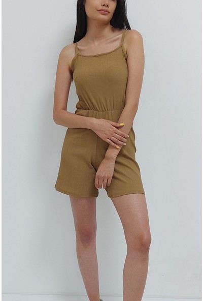 Ip Askılı Şortlu Salopet Vizon