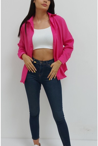 Terikoton Oversize Gömlek Fuşya Terikoton Oversize Gömlek Fuşya