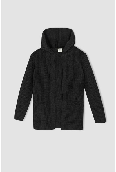 DeFacto Erkek Çocuk Okula Dönüş Kapüşonlu Triko Hırka K8834A622AU