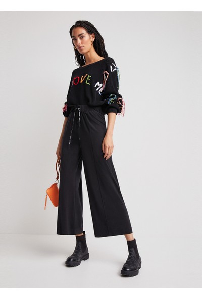 Desigual Yüksek Bel Rahat Siyah Kadın Pantolon 22SWPK08