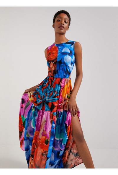 Desigual Bisiklet Yaka Maksi Siyah Kadın Elbise 22SWVW56