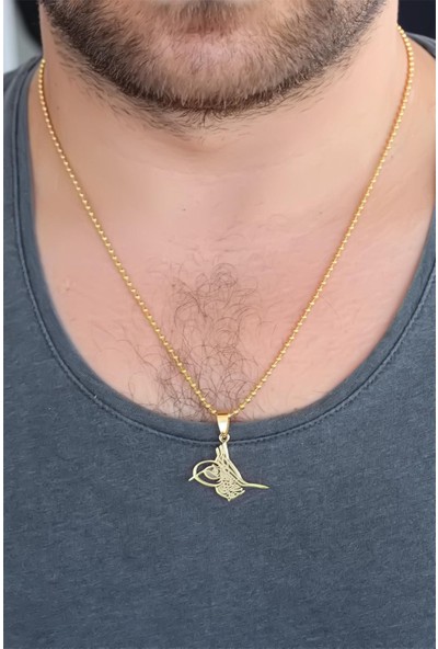 Gold Renk Metal Tuğra Figürlü Erkek Kolye Gold Renk Metal Tuğra Figürlü Erkek Kolye
