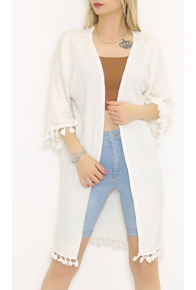 Bigwos Ponponlu Kimono Beyaz - 3476.105. Bigwos Ponponlu Kimono Beyaz - 3476.105.