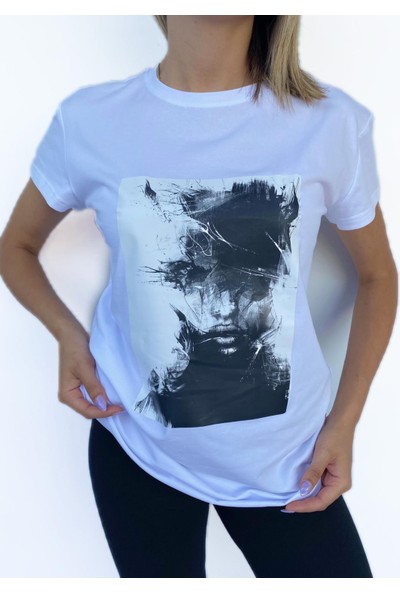 Key Moda Kadın Baskılı Basic Tişört Beyaz Key Moda Kadın Baskılı Basic Tişört Beyaz