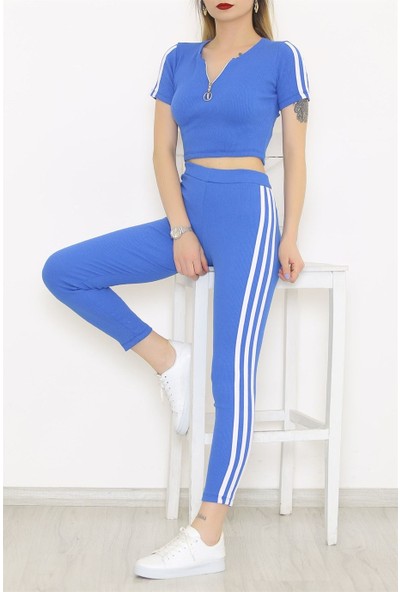 İlkecim Butik Şeritli Tayt Takım Saks - 5342.316. İlkecim Butik Şeritli Tayt Takım Saks - 5342.316.